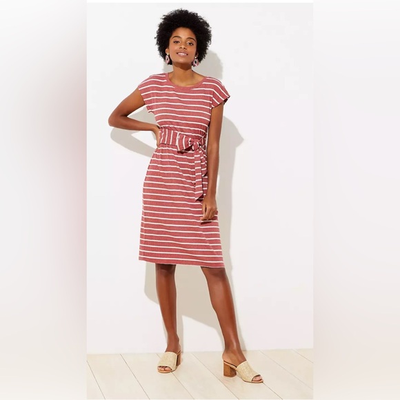 LOFT | Dresses | Loft Red And White Striped Ribbed Midi Dress | Poshmark